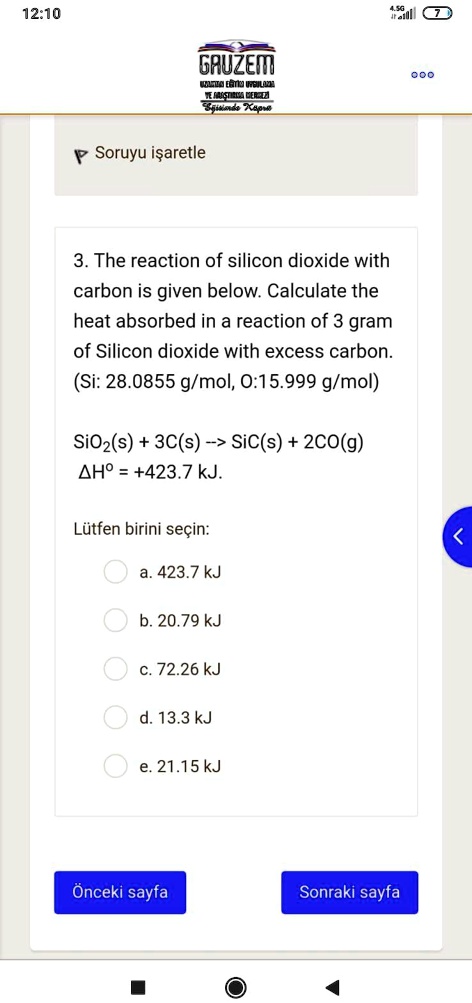3. The reaction of silicon dioxide with carbon is given below. Calculate the heat absorbed in a ...