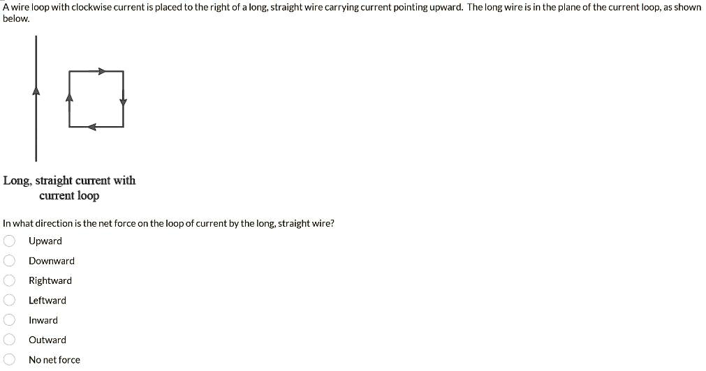 SOLVED: A wire loop with clockwise current is placed to the right of a long, straight wire ...