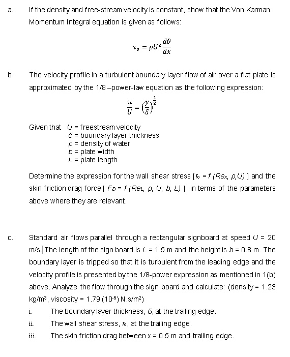 A. If the density and free-stream velocity is constant, show...