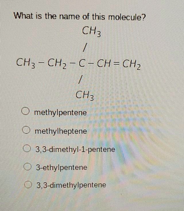 SOLVED:What is the name of this molecule? CH3 CH3 CHz Cm CH= CHz M CH3 ...