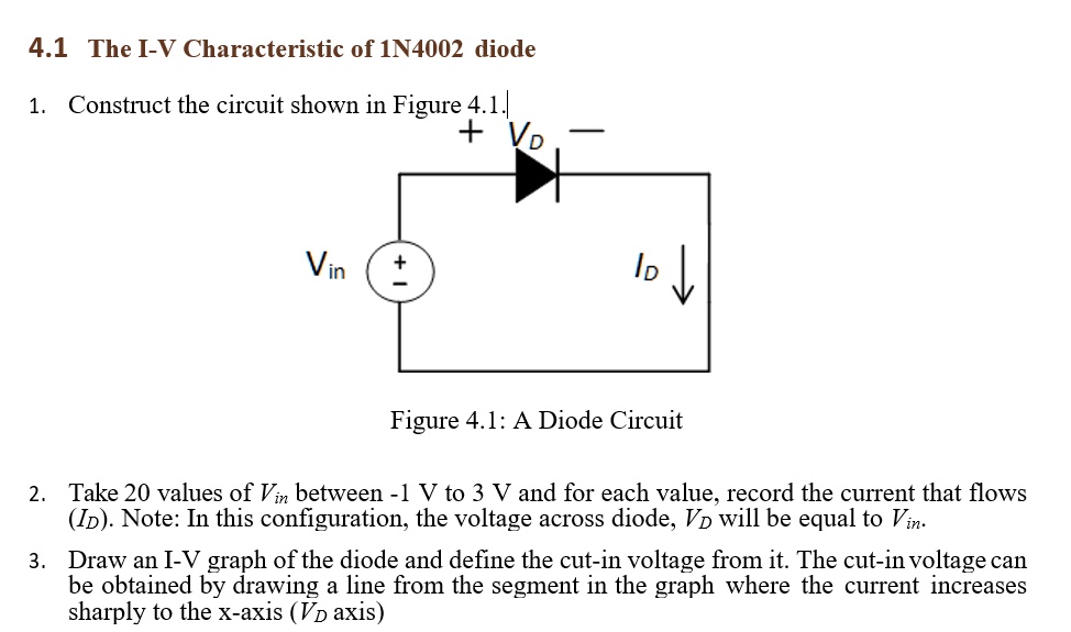 4.1 The I-V Characteristic of 1N4002 diode 1. Construct the circuit ...