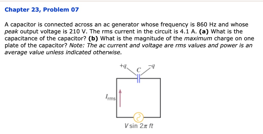 SOLVED:Chapter 23, Problem 07 capacitor is connected across an ac generator whose frequency is ...