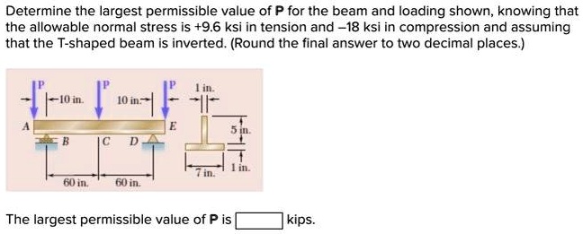 SOLVED: Determine the largest permissible value of P for the beam and loading shown, knowing ...