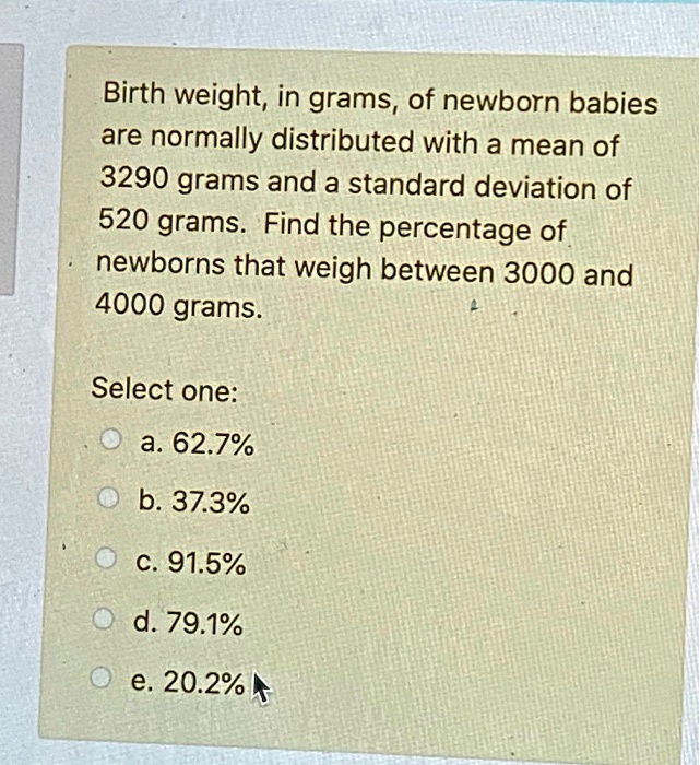 Birth weight, in grams, of newborn babies are normally distributed with ...