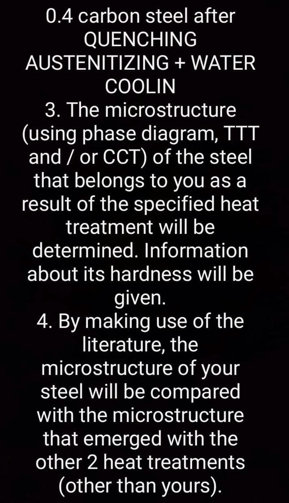 0.4 carbon steel after QUENCHING AUSTENITIZING + WATER COOLIN 3. The ...