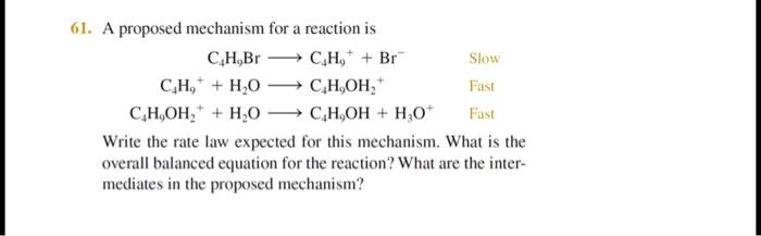 SOLVED: 61. A proposed mechanism for a reaction is: CHBrCH2+ + Br- Slow ...