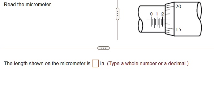 Read the micrometer. The length shown on the micrometer is in. (Type a ...