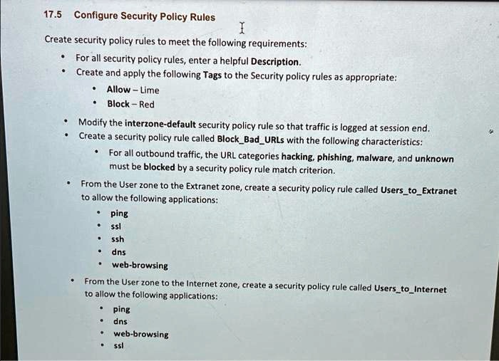 Solved Configure Security Policy Rules Create Security Policy Rules To