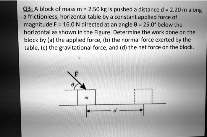 qba block of mass m 250 kg is pushed a distance d 220 m along frictionless horizontal table by a ...