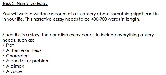 SOLVED: Task 2: Narrative Essay You will write a written account of a ...