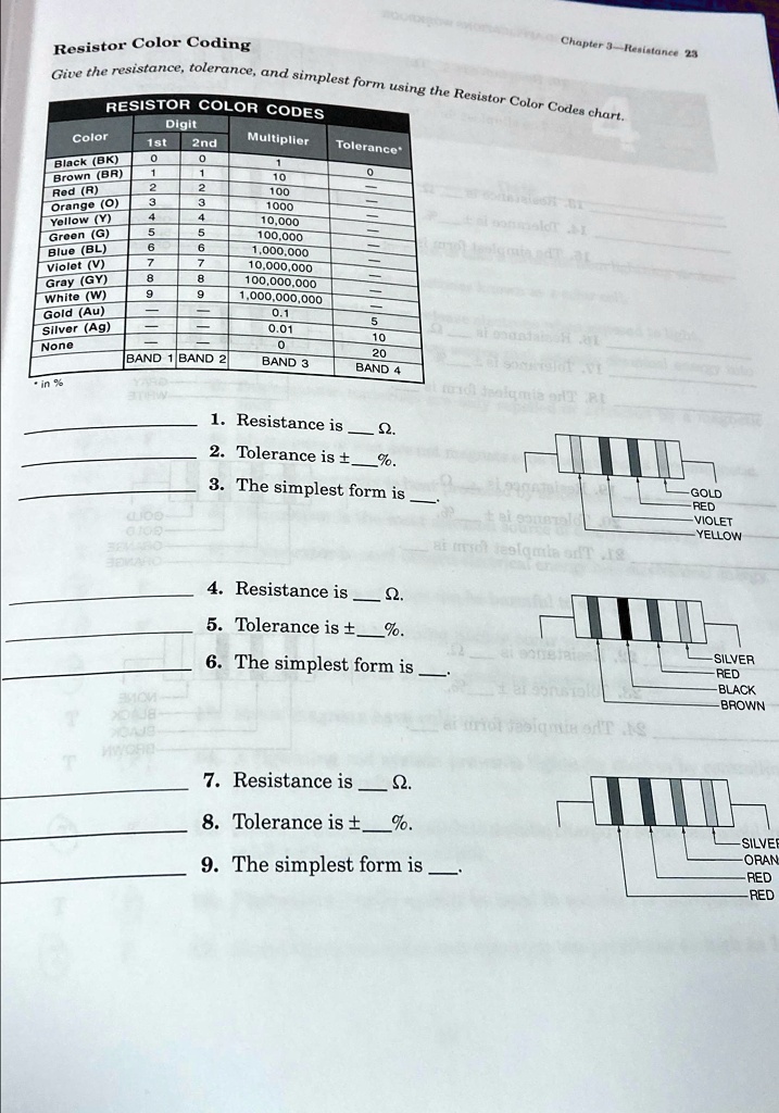 Chapter 3-Resistance 23 Resistor Color Coding Give the resistance ...