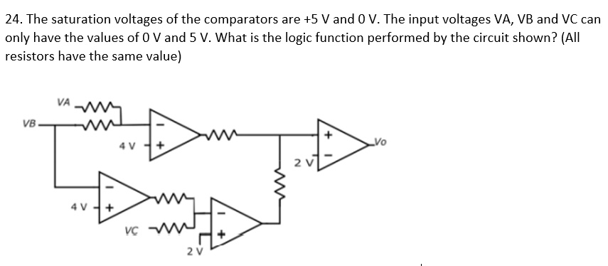 SOLVED: 24.The saturation voltages of the comparators are +5V and OV.The input voltages VA,VB ...