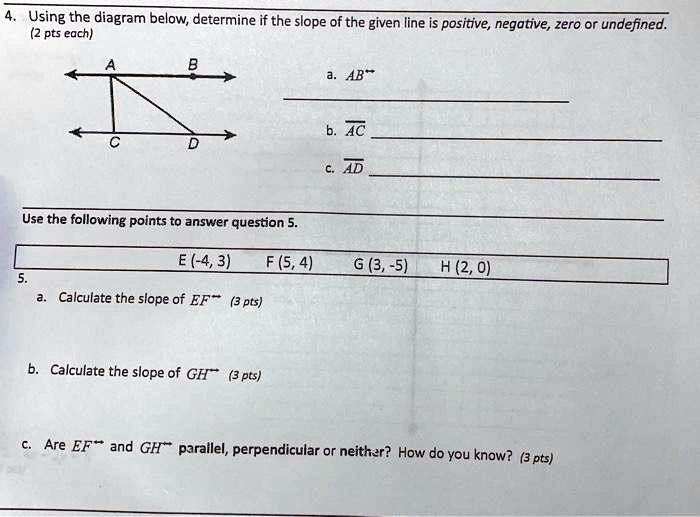 SOLVED: Using the diagram below, determine if the slope of the given ... SOLVED: Using the diagram below, determine if the slope of the given ...