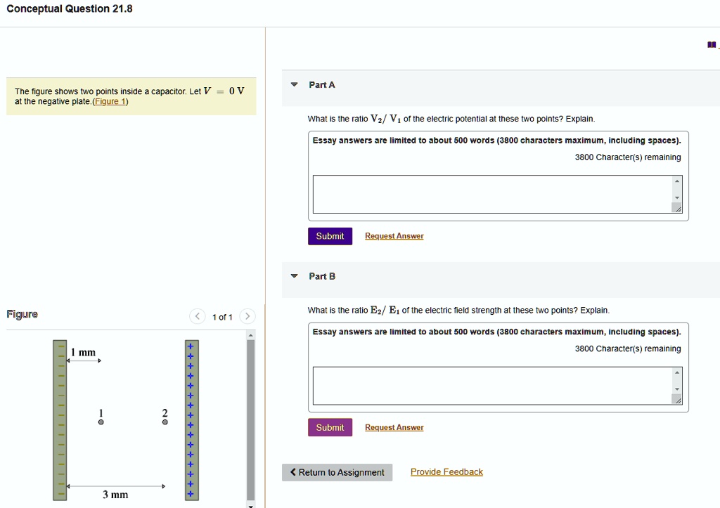 The figure shows two points inside a capacitor. Let V = 0 V at the ...