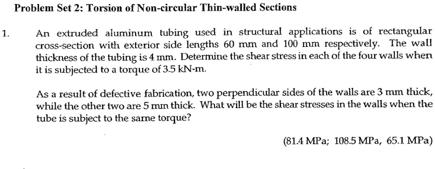 SOLVED: TORSION Problem Set 2: Torsion of Non-circular Thin-walled ... SOLVED: TORSION Problem Set 2: Torsion of Non-circular Thin-walled ...