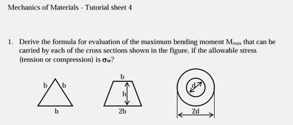 Mechanics of Materials - Tutorial sheet 4 Derive the formula for ...