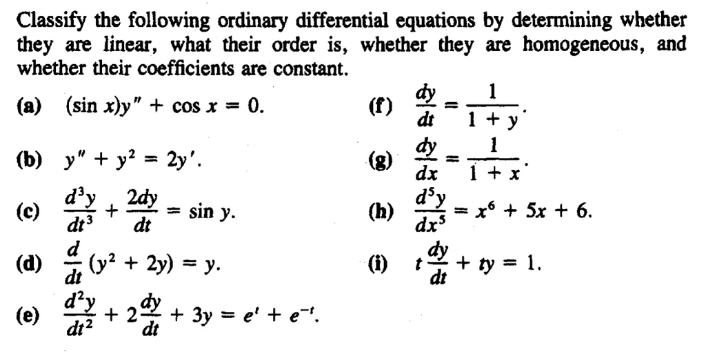 SOLVED:Classify the following ordinary differential equations by ...