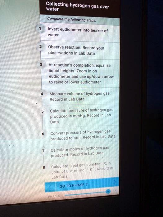 collecting hydrogen water gas over complete the following steps invert ...