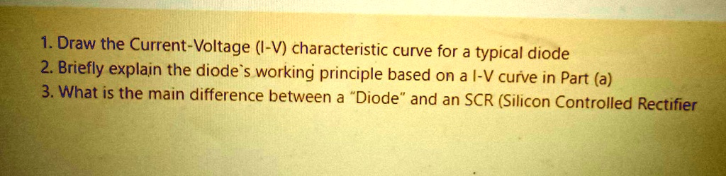 SOLVED: 1. Draw the Current-Voltage (I-V) characteristic curve for a ...