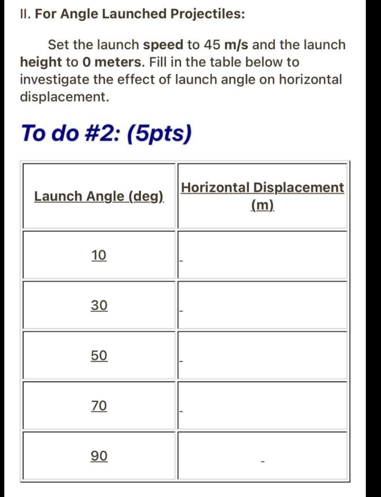 SOLVED: Based on the data collected in the table below, which launch angles provide the lowest ...