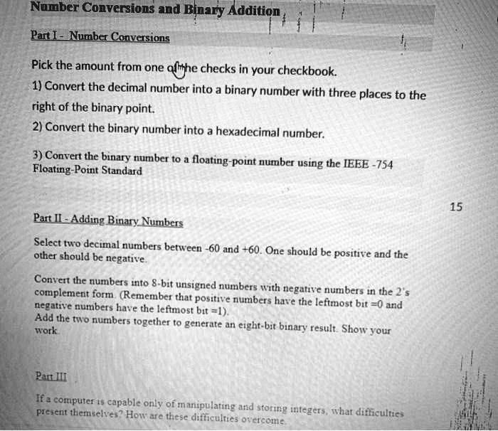 Solved Text Number Conversions And Binary Addition Part I Number Conversions Pick The Amount