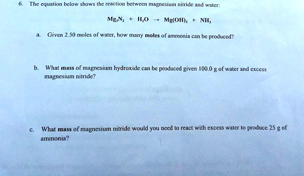 SOLVED: The equation below shows the reaction between magnesium nitride ...