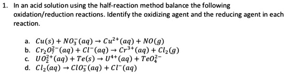 In An Acid Solution Using The Half Reaction Method Balance The