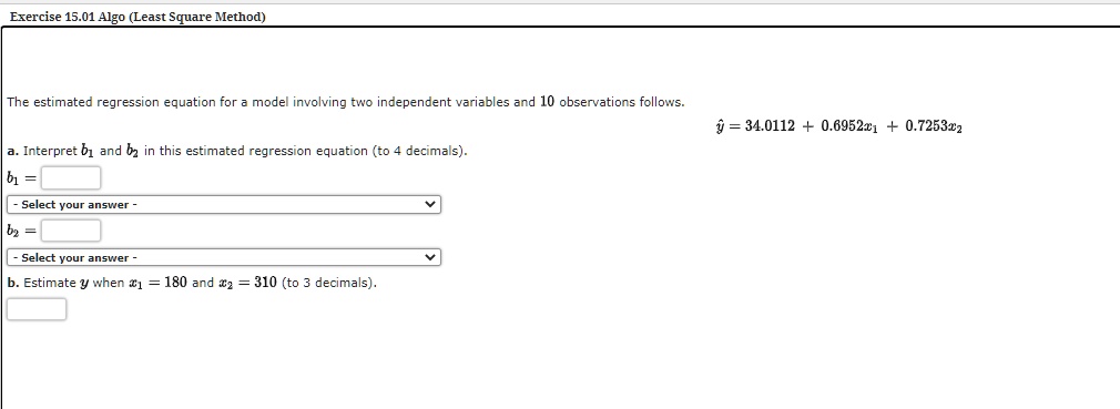 exercise 1501 algo least square method the estimated regression equation for model involving iwo ...