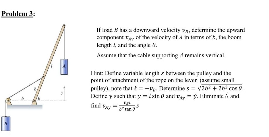 Problem 3: If load B has a downward velocity vB, determine the upward ...
