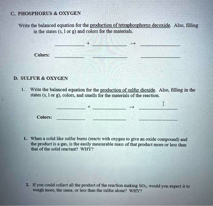 phosphorus oxygen write the balanced equation for the production of ...