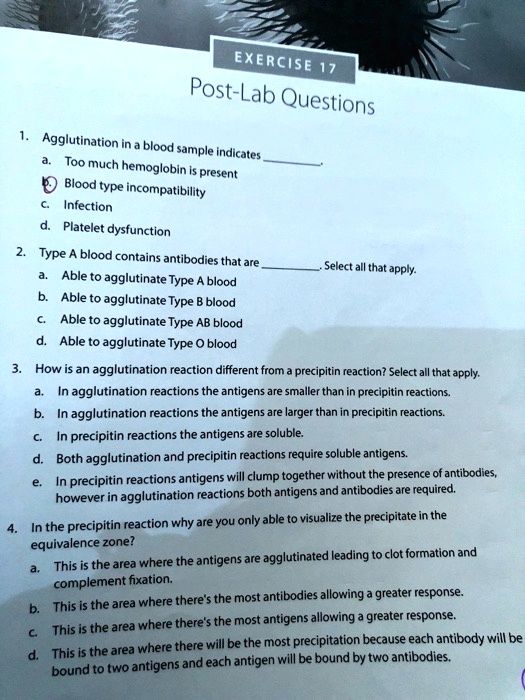 exercise 17 post lab questions agglutination in a blood sample ...