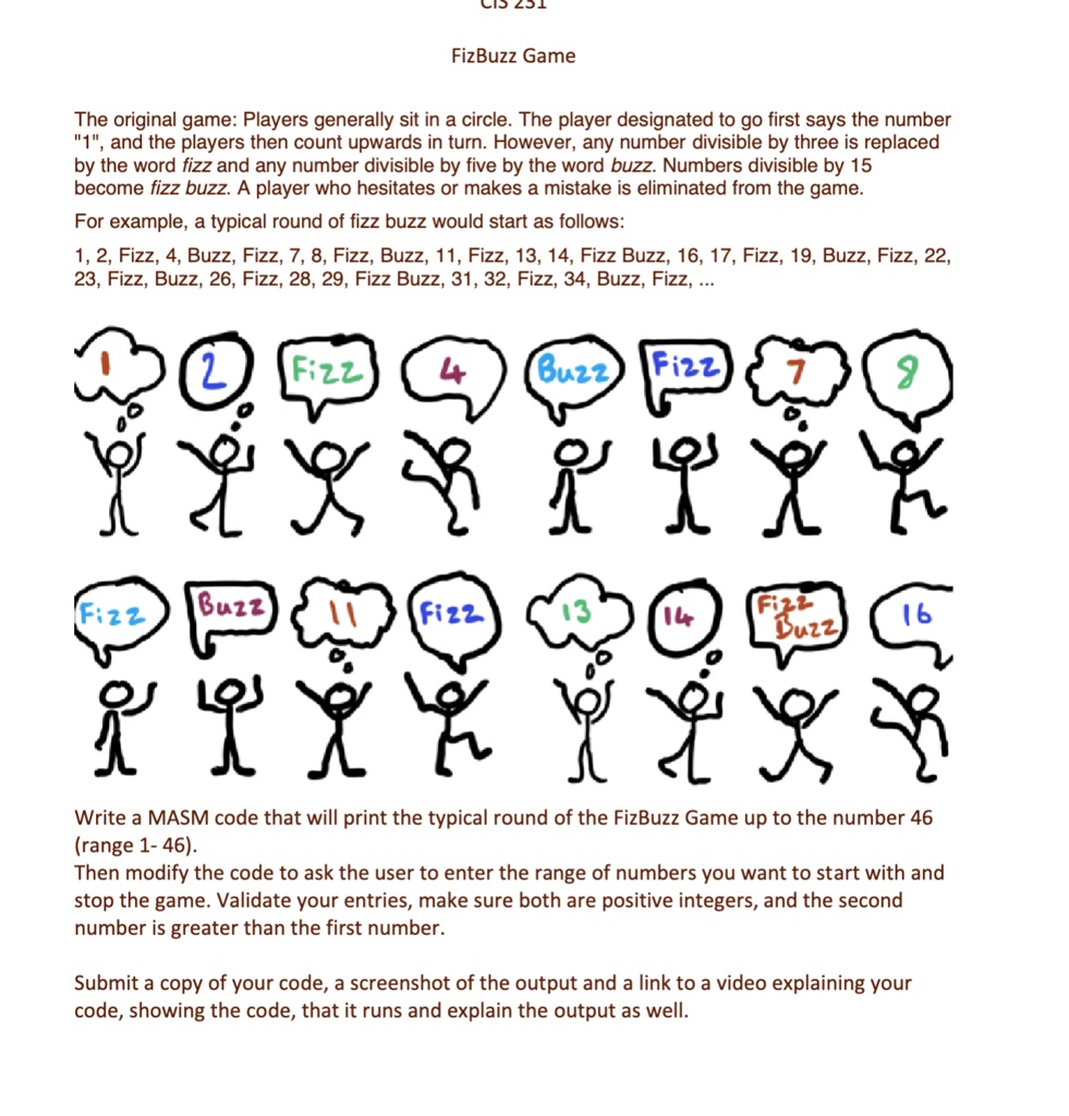 SOLVED: Texts: FizzBuzz Game The original game: Players generally sit ... SOLVED: Texts: FizzBuzz Game The original game: Players generally sit ...