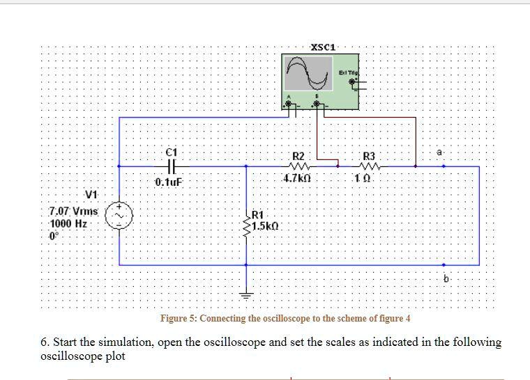 V1 7.07 Vrms 1000 Hz 0° C1 0.1uF R1 1.5?? XSC1 Exl Tilg R2 4.7 ?? R3 1 ...