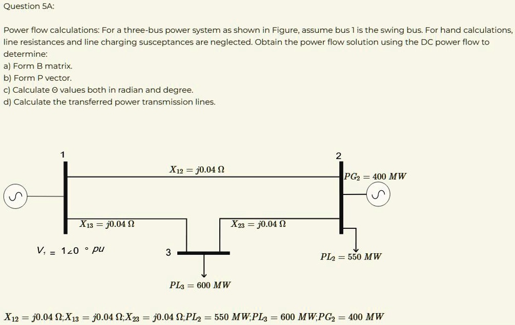 Question 5A: Power flow calculations: For a three-bus power system as ...