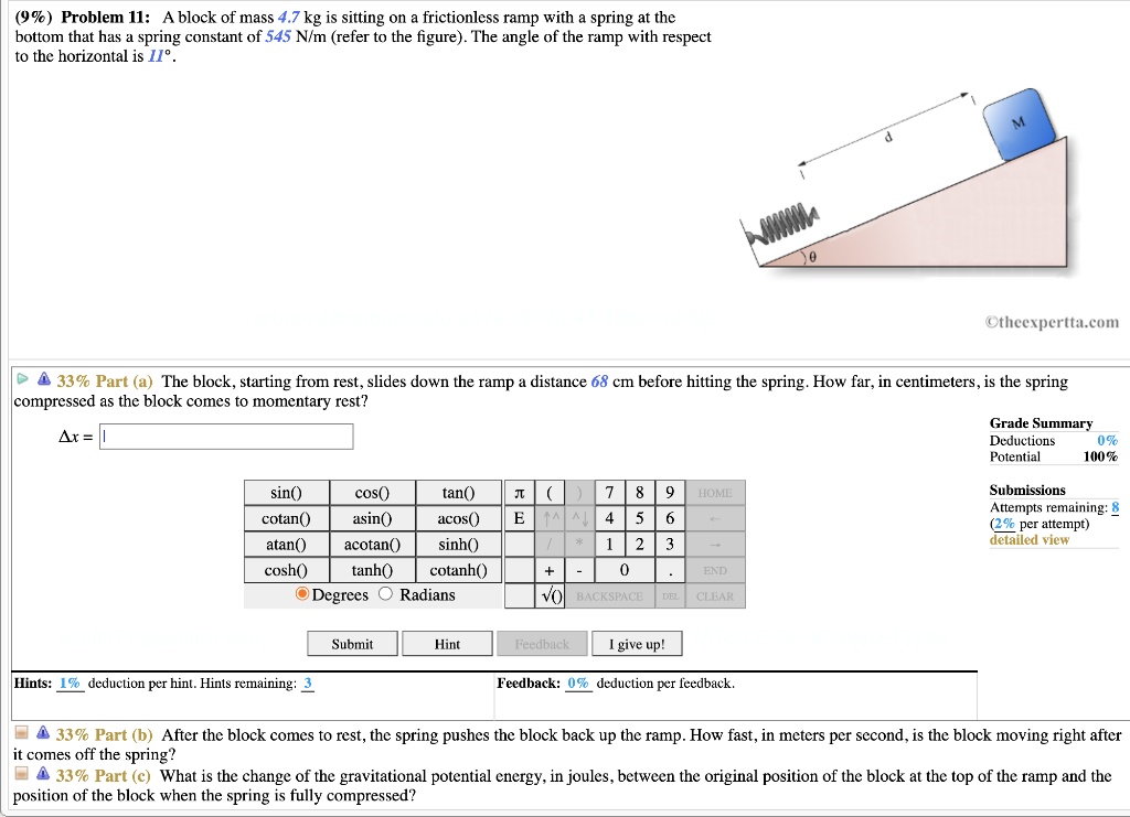 problem il block of mass 47 kg is sitting on frictionless ramp with ...