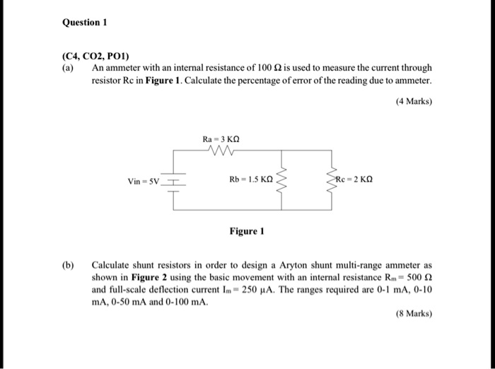 Question 1 (C4, CO2, PO1) (a) An ammeter with an internal resistance of ...
