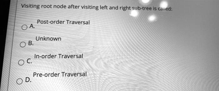 SOLVED: Visiting root node after visiting left and right sub-tree is ...