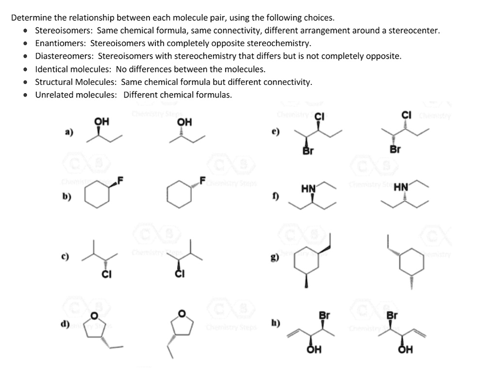determine the relationship between each molecule pair using the ...