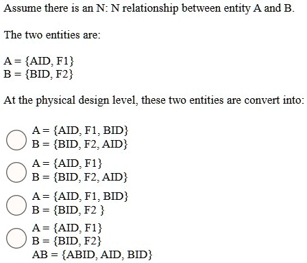 SOLVED: Assume there is an N:N relationship between entity A and B. The ...