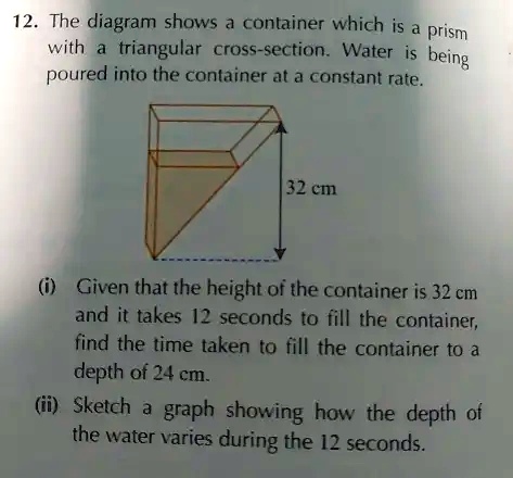 12. The diagram shows a container which is a prism with a triangular ...
