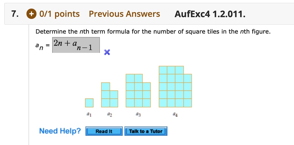 01 points previous answers aufexc4 12011 7 determine the nth term ...