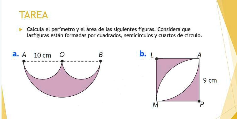 calcula el permimetro y el area de las siguientes figuras considera que ...