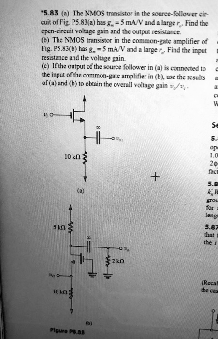 *5.83 (a) The NMOS transistor in the source-follower circuit of Fig. P5.83(a) has gm = 5 mA/V ...