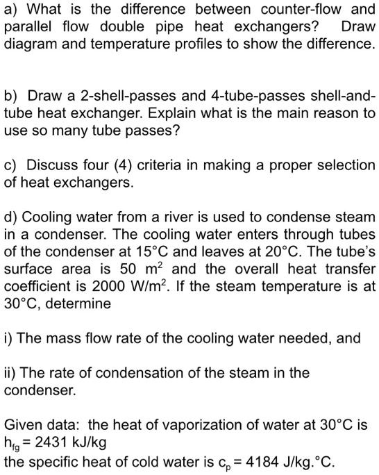 a) What is the difference between counter-flow and parallel flow double ...