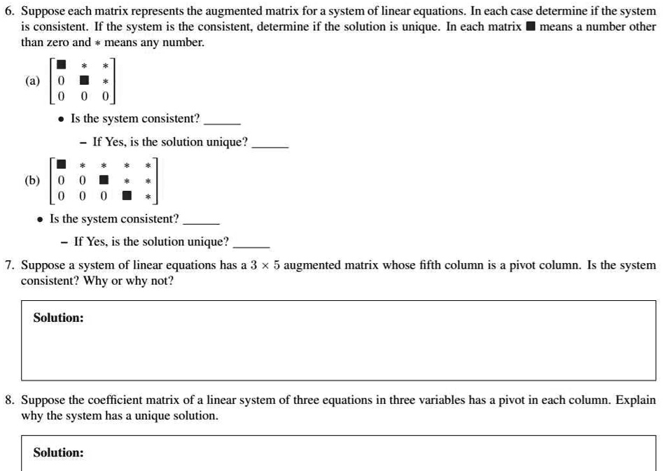 suppose each matrix represents the augmented matrix for system of ...