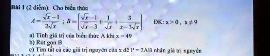 Solved BÃ I 1 2 Ä‘iáƒm Cho Biáƒu Thá©c A K 2 âˆš Nr Dk