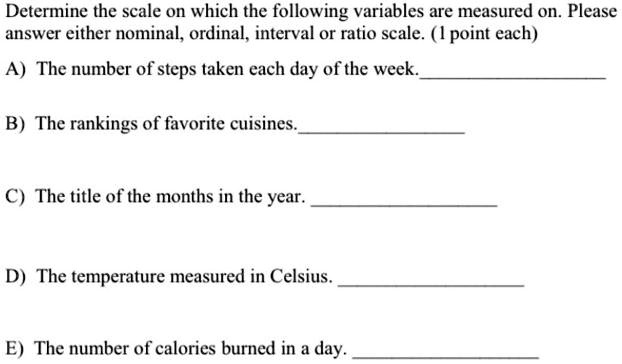 Determine the scale on which the following variables are measured on ...