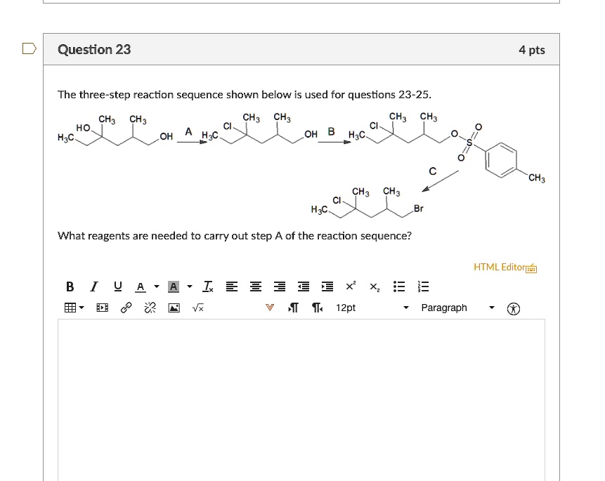 SOLVED: The three-step reaction sequence shown below is used for questions 23-25. CH3 CH3 HO H3C ...