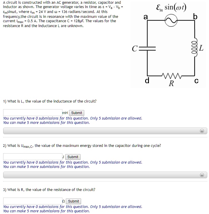 SOLVED: circuit is constructed with an AC generator resistor; capacitor and inductor a: shown ...