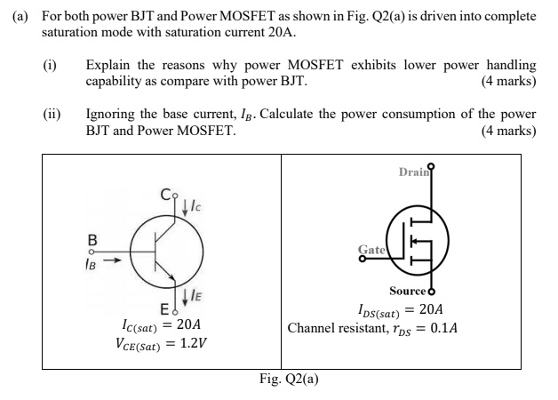 For both power BJT and Power MOSFET as shown in Fig: Q2(a), it is ...